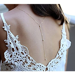 Olbye Back Necklace Pearl Backdrop Necklaces Body Chain Jewelry for Women Bridal Jewelry (Silver)