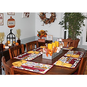 Fall Farmhouse Red Truck and Pumpkins Placemats, Hello Fall Set of Six (6) Colorful Tapestry Weave Fabric, for Holiday's, Thanksgiving, Autumn and Fall