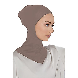 LMVERNA 2 Pieces Modal Hijab Cap Adjustable Muslim Stretchy Turban Full Cover Shawl Undercap Full Neck Coverage for Women (White+Light khaki)