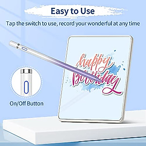 Stylus Pen for iPad, Active Stylus Pen for Touch Screens with Fine Point Tip & Magnetic Cap, Compatible with Apple iPad, iPhone, Android, Tablet and Other Capacitive Touch Screen (White Purple)