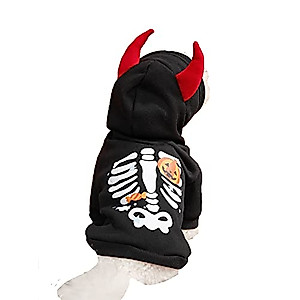 QWINEE Dog Hoodie Reflective Skull Print Cat Clothes Sweatshirt for Puppy Small Medium Dogs Kitten Light Black S