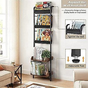 Keebofly Book Shelf,Bookshelf 5-Tiers,Book Shelf for Wall,Magazine Holder Magazine Display Rack,Vinyl Record Storage,Bookcase Storage Organizer for Bedroom Living Room Office Kid Room Classroom