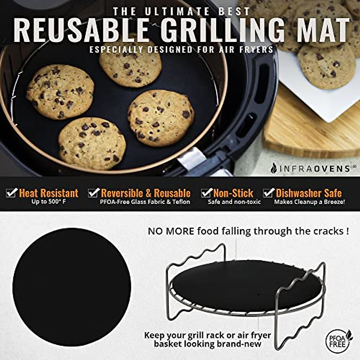 Air Fryer Accessories 8.2 inch Rack with Skewers for Double Layer Compatible with Instant Pot, Ninja Foodi 5qt, 6.5qt and 8qt, Ultrean + More, with Reusable Air Fryer Mats and Cleaning Brush