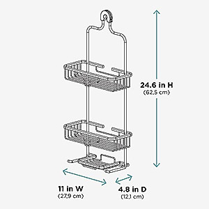 Zenna Home Hanging Shower Caddy, Over the Shower Head Bathroom Storage, Rustproof, No Drilling, Bath Organizer with 2 Shelves, Soap Tray, Razor Holders and Hooks, Satin Chrome