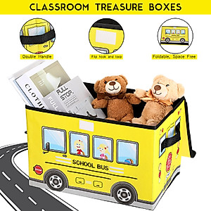 Sweetude 4 Pcs Prize Box for Classroom, School Bus Treasure Box Kids Foldable Chest Storage Box Kids Toy Chest with Lid Treasure Storage Organizer Bin for Kids Teachers Toy Prizes Awards for Students