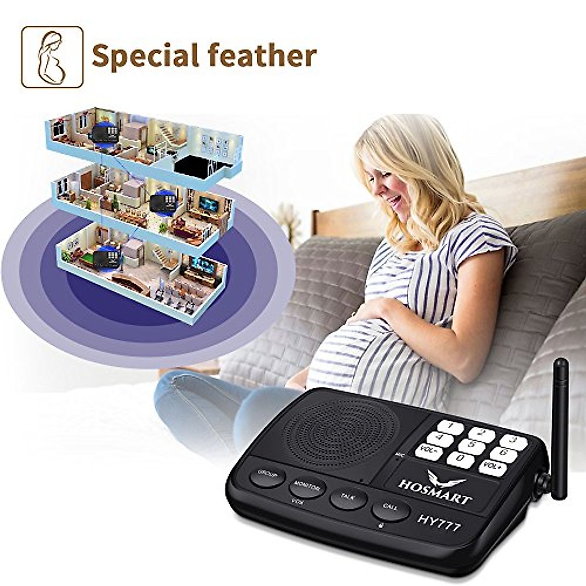 Wireless Intercom System Hosmart 1/2 Mile Long Range 7-Channel Security Wireless Intercom System for Home or Office (New Version) [4 Stations Black]