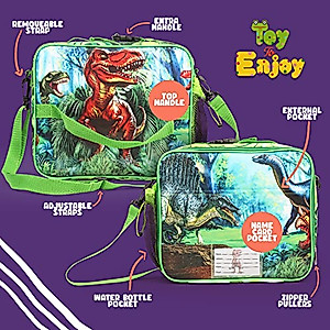 Kids’ Lunch Bag With Water Bottle By ToyToEnjoy- Insulated Lunch Bag With Adjustable Shoulder Strap & Bottle Holder- Boys & Girls’ Thermal Meal Tote For School- Durable Lunch Box Set, Dinosaur