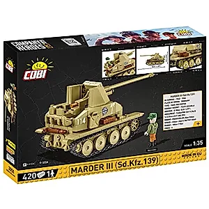 COBI Company of Heroes 3 MARDER III (Sd.Kfz. 139) Mobile Artillery| German World War II Model Toy Vehicle | 420 Pieces | 1:35 Scale Model | Interlocking Building Block Set # 3050