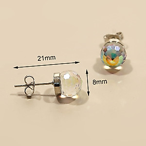 Crystal Earrings for Women,6mm Crystal Disco ball Earrings,Crystal Stud Earrings,Multicolor Studs Earrings for Women,Hypoallergenic Earrings Disco Jewelry for Women