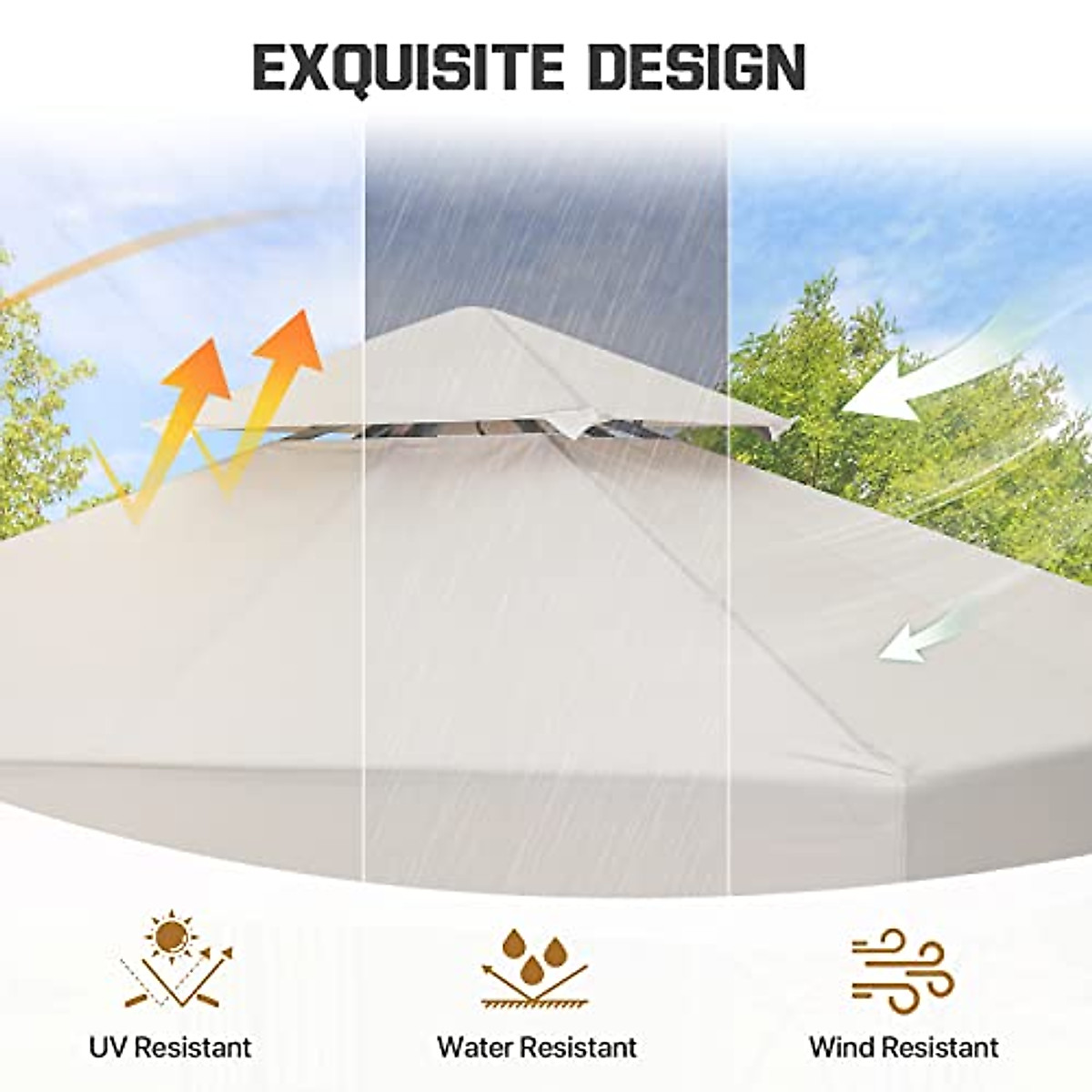 COOS BAY 8x8 Outdoor Patio Gazebo with Corner Shelves, Two-Tiered Soft Top Canopy for Backyard, Lawn, Deck and Garden, Beige