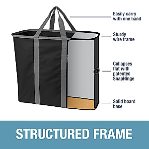 CleverMade Collapsible Laundry Caddy, Black/Charcoal 2PK - 64L (17 Gal) Large Foldable Laundry Basket with Sturdy Pop-Up Wire Frame and Long Carry Handles - Space-Saving, Collapsible Laundry Basket