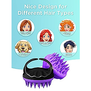 HEETA Shampoo Brush, 2-Pack Upgraded Wet and Dry Hair Scalp Massager Brush with Soft Silicone Hair Brush for Women, Men, Pets(Black & Purple)