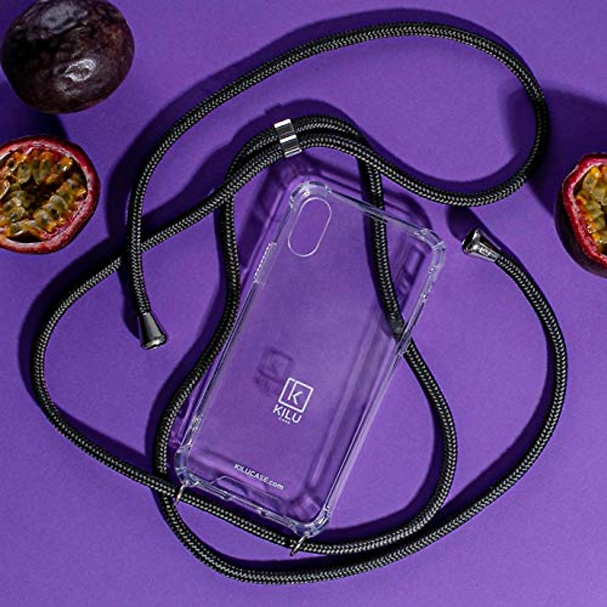 KILUCASE Smartphone Necklace - Clear Protective Anti-Shock Case with Lanyard Strap Cord in Charcoal Grey (Compatible with iPhone 11Pro)