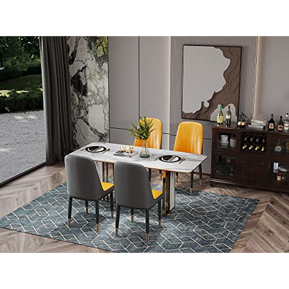 Pvillez PU Leather Dining Chairs Set of 4, Modern Kitchen Chairs with Iron Metal Gold Plated Legs, Comfy Upholstered Armless Side Chair Accent Chair for Dining Room Kitchen Living Room (Orange)