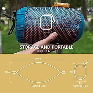 LAISHSNAIL Camping Hammock with Neck Pillow, Portable Mesh Ice-Silk Polyester Outdoor Double Hammocks with 2 Tree Straps, 500 lbs Load Capacity, Perfect for Camping Outdoor/Indoor Patio(Blue)