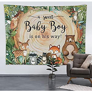 Maijoeyy 7x5ft Woodland Baby Shower Backdrop Woodland Oh Baby Backdrop Safari Jungle Baby Shower Backdrop for Boy Photography Props