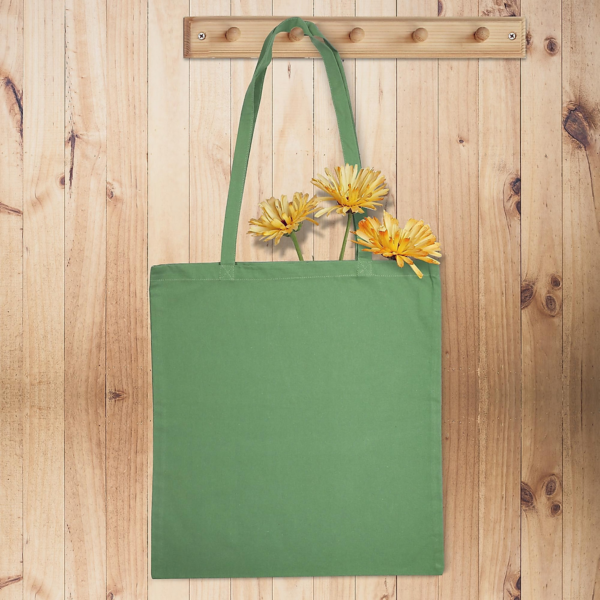 Urban Villa 12 Pack Reusable Grocery Bags 15’’x16’’ with 27’’ long Handle Green Color 100% Cotton Tote Bags Medium Weight Grocery Shopping Cloth Bags Great Choice for Promotion Gift DIY Advertising