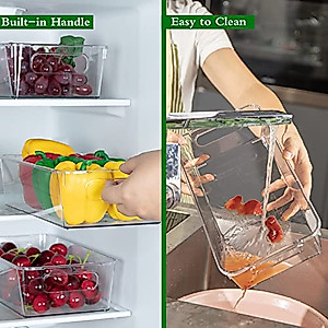 8 pack Refrigerator Organizer Bins, Organizer Bins with Handles, Fridge Organizer for Freezers, Kitchen Countertops and Cabinets, Food Grade BPA-free(Clear)