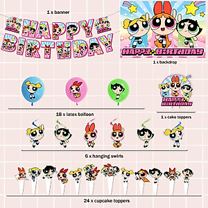 Girls Birthday Party Decorations Set, Girls Happy Birthday Banner, Cupcake Toppers, Balloons for Kids Birthday Party Supplies, Cute Girls Party Decorations for Birthday Party Baby Shower