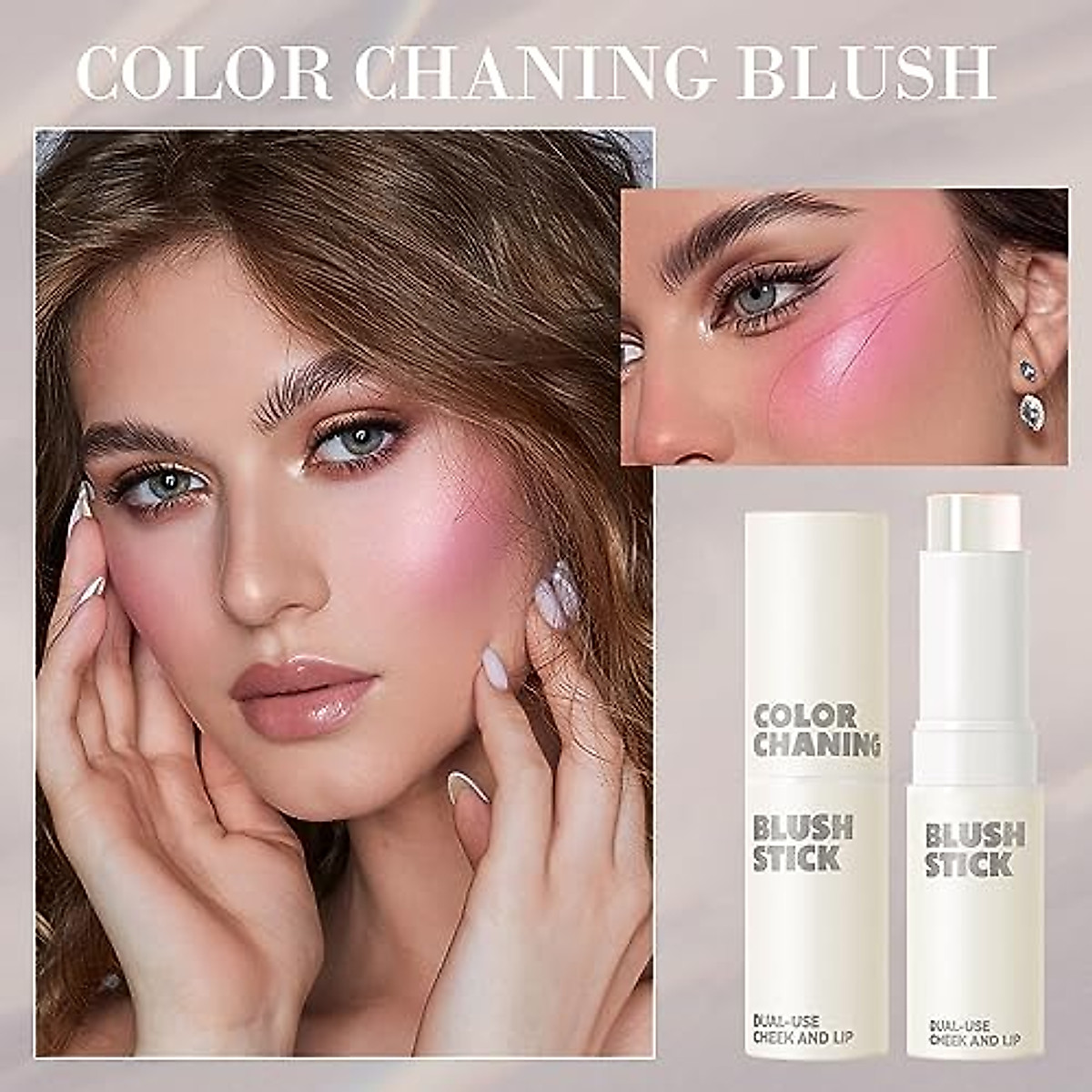 Jutqut Color Changing Blush Stick for Cheeks Makeup, Clear Blush PH Temperature Changing Pink Cream Blusher, Magic Waterproof Face Blush Stick, Natural Lightweight Multi-Use Lips and Cheek Tint