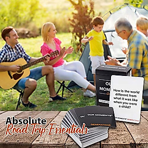 OUR MOMENTS Generations Game: 100 Conversation Starters for Grandparents & Grandchildren, Portable Cardstock Tabletop Game for Family Dinner, Car, Camping, Road Trip