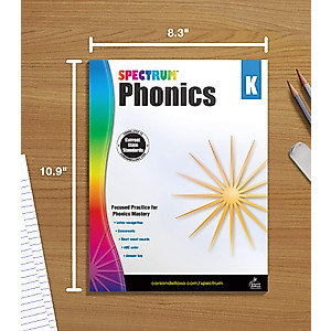 Spectrum Kindergarten Phonics Workbook, Ages 5 to 6, Kindergarten Phonics Workbooks, Letter Recognition, Alphabet Order, Vowel and Consonant Sound Practice - 144 Pages