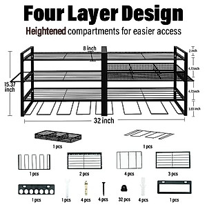 SATOCVAY 4 Layers Power Tool Organizer, 2 PACK 170 Lbs Heavy Duty Tool Organizer for Garage Tools and Cordless Drill by Wall Mounted, Utility Storage Rack with Removable Design, Space Saver