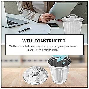 Toddmomy Mini Metal Pail with Lid Small Desk Trash Can Small Metal Trash Cans Metal Garbage Bin with Lid for Home Office Table
