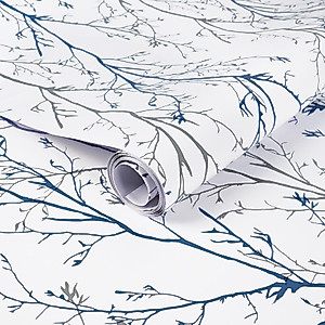 Melwod Grey Blue Tree Branches Peel and Stick Contact Paper 17.7" x 78.7" Modern Tree Branch Removable Wallpaper Natural Wall Paper Self-Adhesive Vinyl for Drawer Liner Furniture Crafts Accent Walls