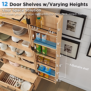 ACCOHOHO 72" Tall Rattan Kitchen Pantry Cabinet with Drawer, Boho Storage Cabinet with 2 Rattan Doors and Shelves, Versatile Large Cabinet for Dining Room, Bathroom, Living Room, Laudry, Natural Oak