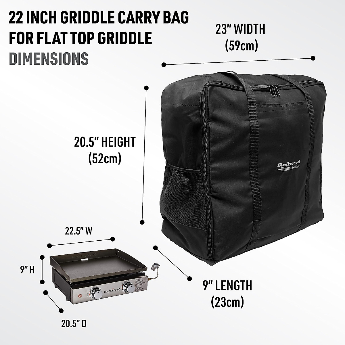 Portable 22" Griddle Carry Bag for Blackstone 22 Inch Griddle and Similar Table Top Grills, Includes Deluxe Storage Pockets for BBQ Toolkit Accessories, Utensils and Squeeze Bottles