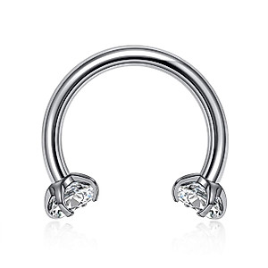 Jovivi 2pc 16G Stainless Steel Cubic Zirconia Horseshoe Multi-functional Lip/Nose/Nipple/Eyebrow Captive Hoop Ring Barbell Tragus Cartilage Stud Earrings