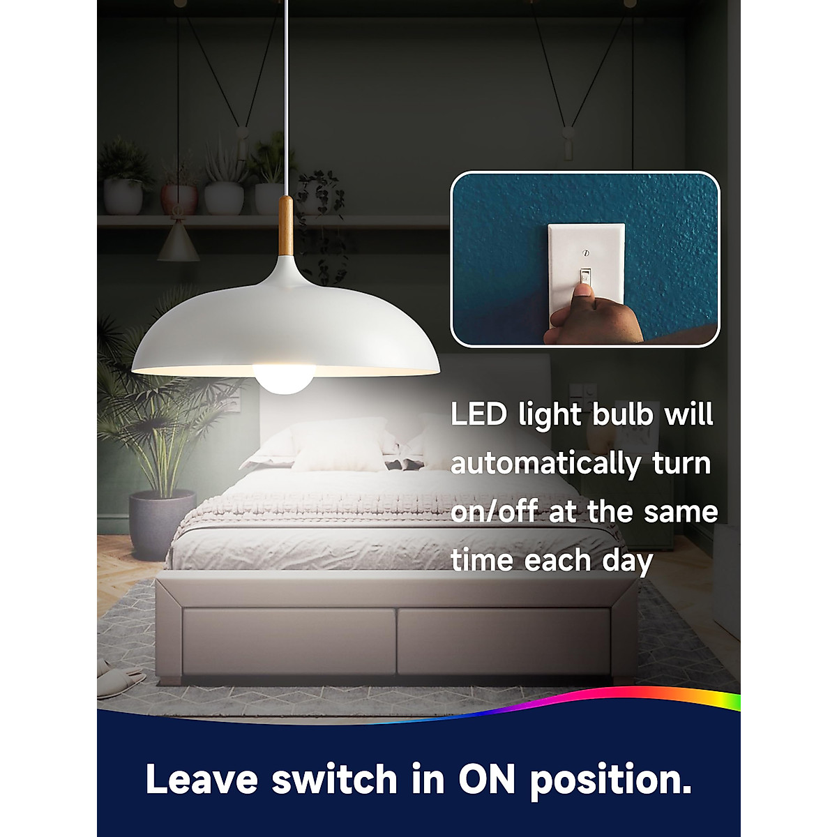 UNILAMP Timer LED Light Bulbs 4 Pack, 13W (100W Equivalent) LED Bulb, Built-in Automatic Timer, 5000K Daylight A19, Automatic On/Off, Indoor Light Timer