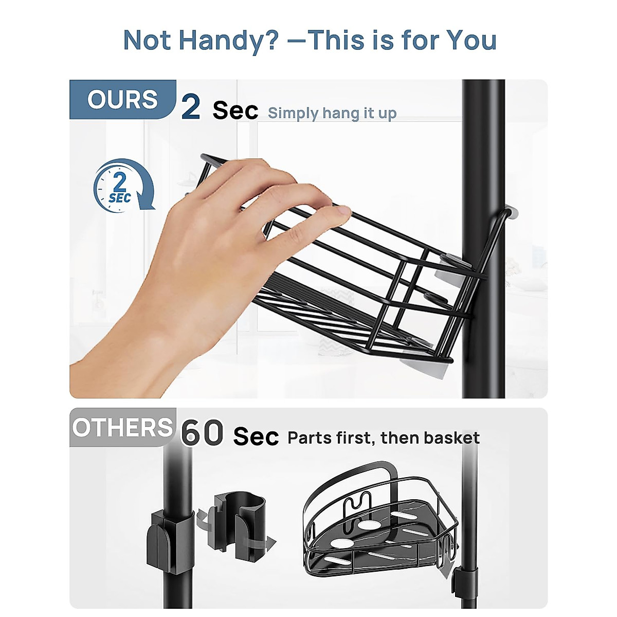 SEIRIONE Corner Shower Caddy Tension Pole, Quick Setup, Rust-Free Bathroom Shower Organizer Corner for Bathtub Shampoo Storage, 4-Tier Adjustable Shelf, Drill Free, Fits 39 to 113 Inch Height, Black