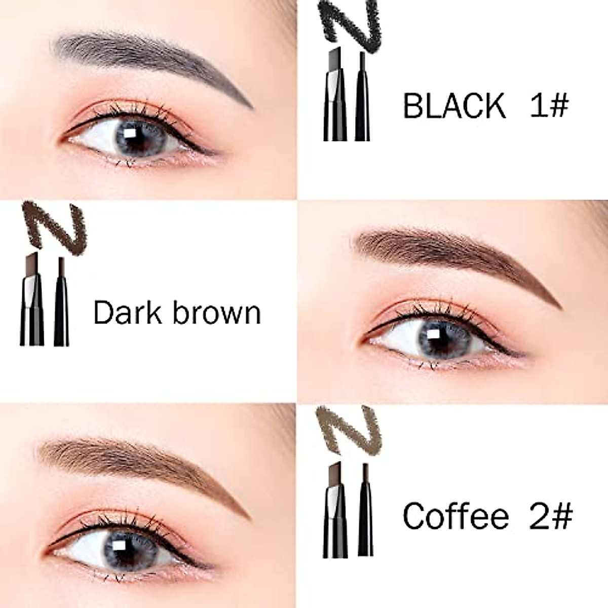 2pcs Eyebrow pencil, Double Ended Waterproof Brow Pen,profession durable sweat-proof Kit,With Eyebrow Brush(Black)
