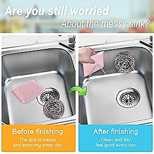 LucyPhy Magnetic Sponge Holder for Kitchen Sink Caddy Stainless Steel No Drilling with Adhesives Waterproof Quick Drying Kitchen Accessories(2 Pack)