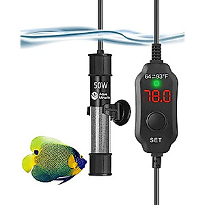 AquaMiracle Adjustable 50W Aquarium Heater Submersible Fish Tank Heater Super Short Aquarium Heater with LED Digital Display Thermostat, for Tanks 5-10 Gallons