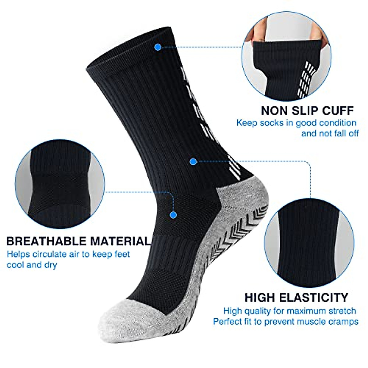 Men's Soccer Socks, 4 Pcs Anti Slip Soccer Socks,for Football Basketball Sports Grip Socks-Gift: Football Backpack(Random Color)