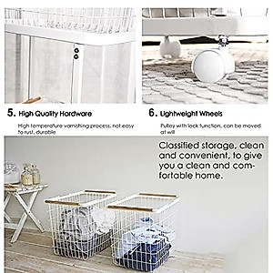 usego 2 Tier Laundry Basket with Rolling Lockable Wheels Wire Metal Sorter Storage Trolley Shelf Basket Durable Metal Sorter Clothes Storage Trolley Shelf with Removable Hamper for Organizing Clothes