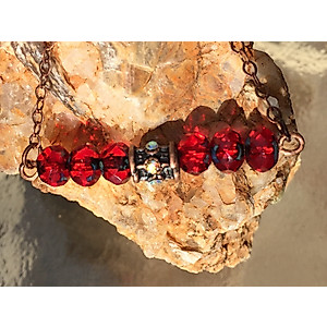 Ruby Red Bar Necklace, Red Crystal Bar Necklace, Minimalist Beaded Bar, Boho Necklace, Layering Necklace, Red Picasso Czech Glass Necklace