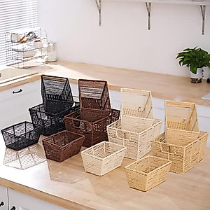 Vagusicc Wicker baskets, Round Paper Rope Black Baskets for Storage, Rectangular Woven Baskets for Organizing & Decor, Black, 3-Pack