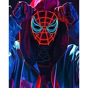 RIDDIM Spider Led Mask for Kids, Super Hero Cosplay, Light up Scream Mask for Carnival, Halloween