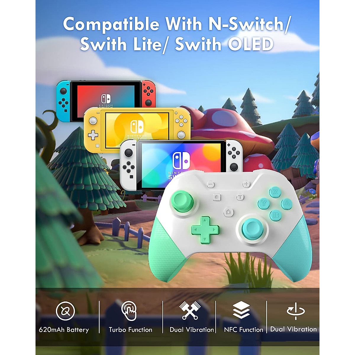 OLCLSS Switch Controller, Wireless Switch Pro Controller for Nintendo Switch/Switch Lite, Supports Gyro Axis, Turbo, NFC Amibo Function and Dual Vibration