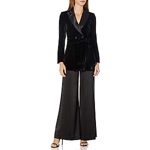 Jill Jill Stuart Women's Satin Velvet Jumpsuit and Jacket Set, Black, 4