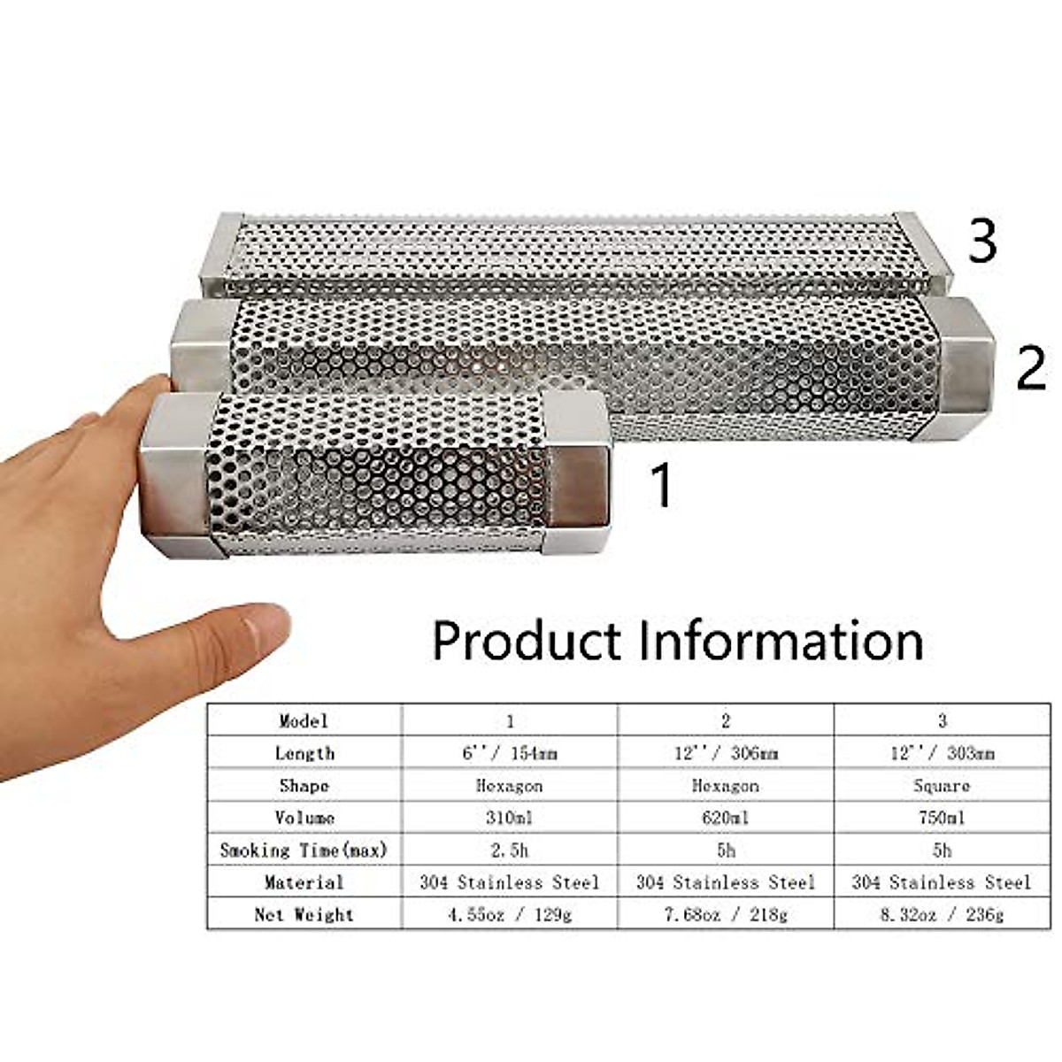 Smoker Smoke Tube Box for Pellets Grill, 304 Stainless Steel BBQ Cold Smoker Generator Tube, 2.5 Hours of Billowing Hot or Cold Smoking - 6" Hexagon