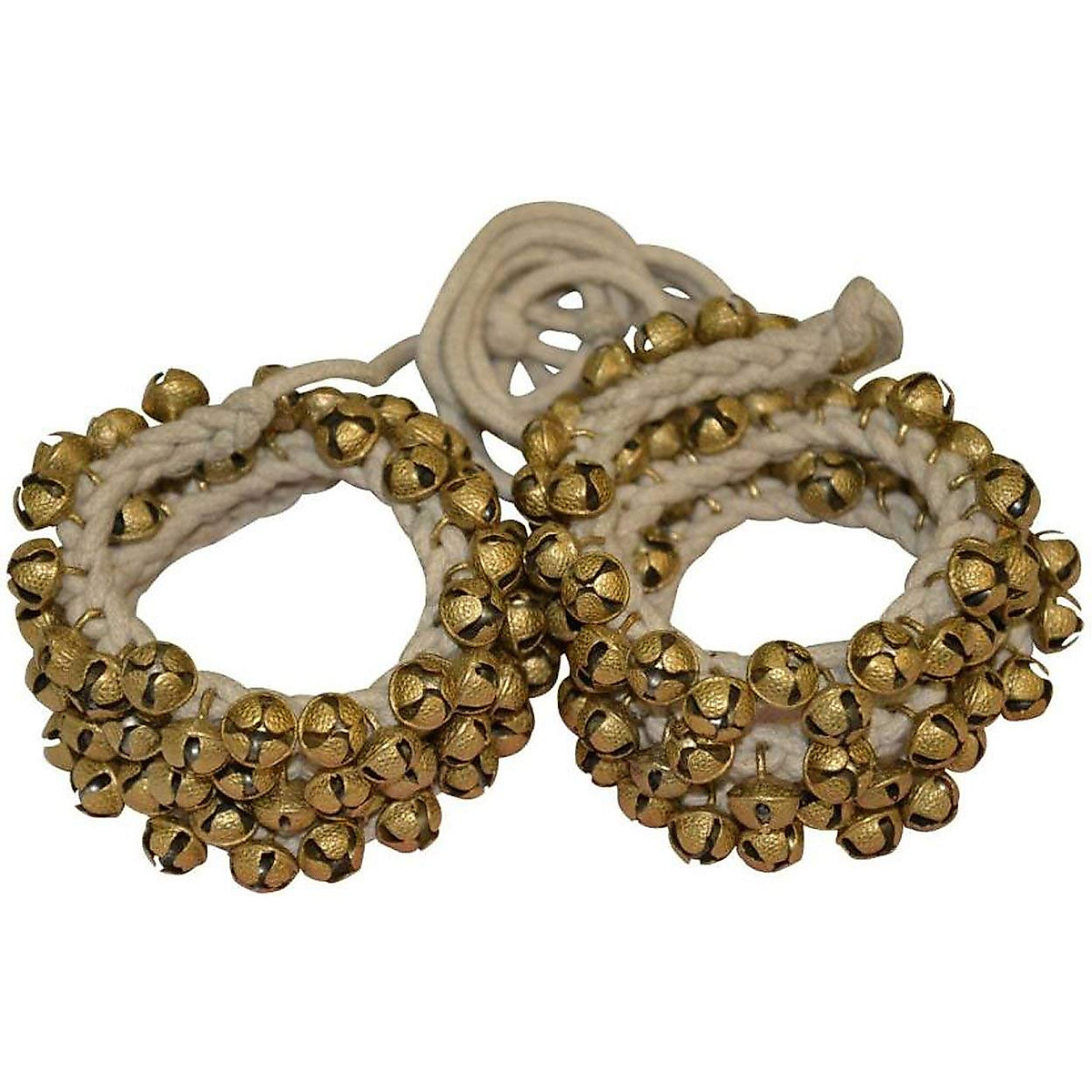 Kathak Ghungroo Tied with Cotton Cord String White Bell Pair Kathak Ghungru Anklet Musical Instrument Pair 50+50 Bells (12 no.Ghungroo) Indian Classic Dancing