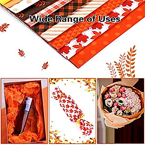 SANNIX 100 Sheet Fall Thanksgiving Tissue Paper, Pumpkin Maple Leaves Plaid Dots Crafts Paper Orange Yellow Autumn Wrapping Paper for Fall Harvest Thanksgiving Gift Wrapping Decorations (10 Design)