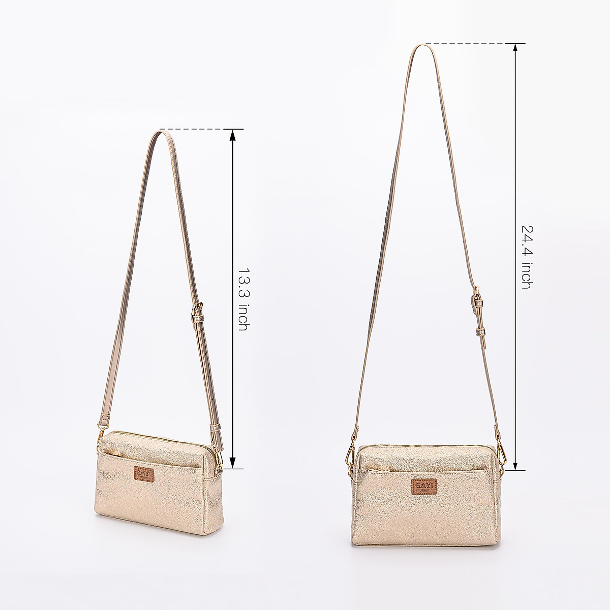 GAYI URBAN Glitter Crossbody Bags for Women, Sparkle Shoulder Handbags with Chain, Ladies Clutch Purses with Zipper Closure (Champagne)