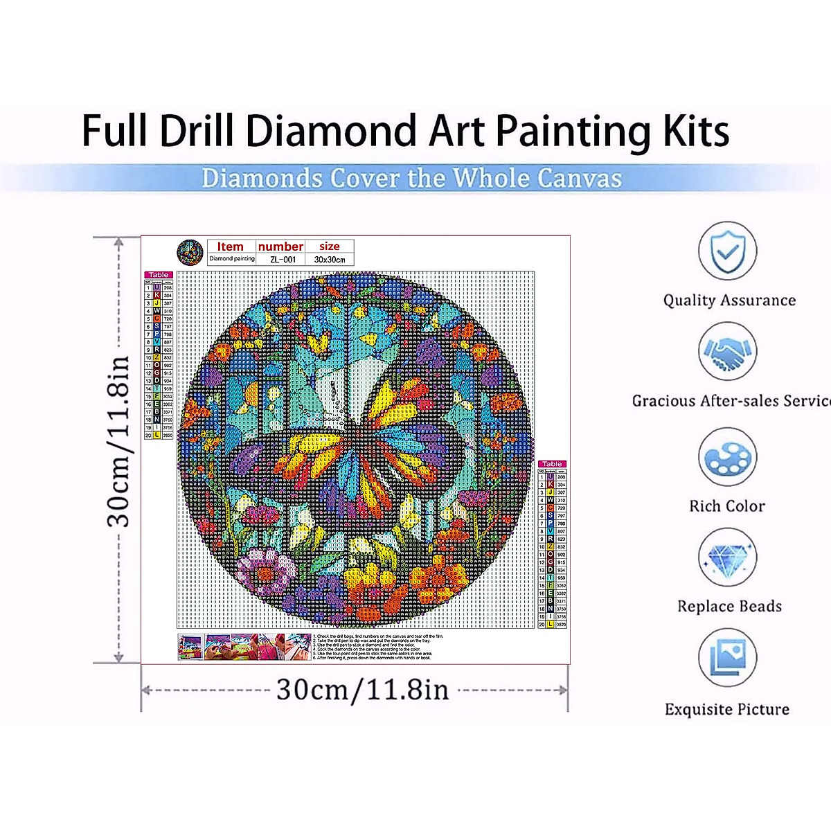 RYMILIE Diamond Painting Kits for Adults - Butterfly Flowers DIY 5D Diamond Art Kits Full Drill Diamond Dots Paintings with Diamonds Gem Art and Crafts Home Decor 12x12inch