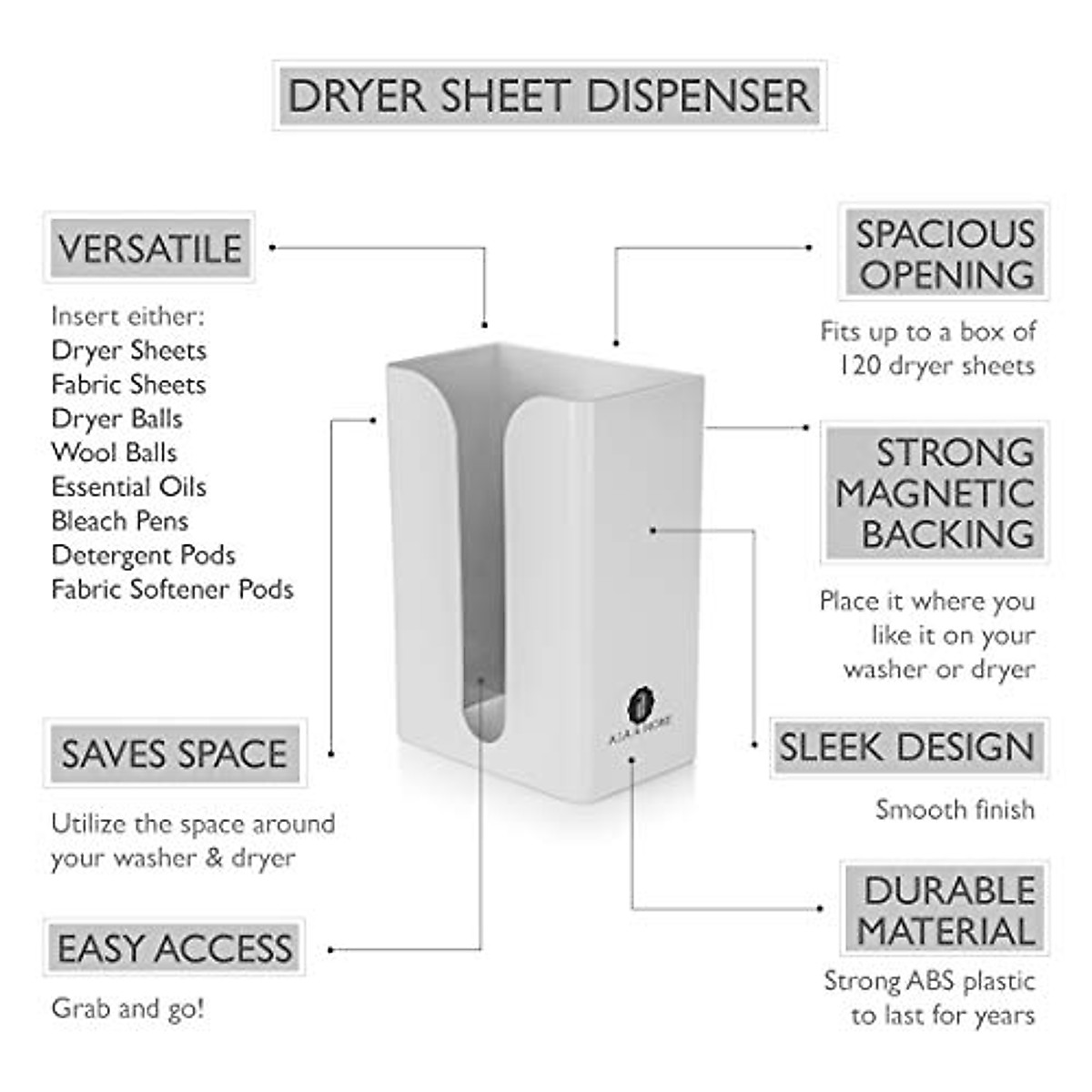 Dryer Sheet Dispenser Magnetic - Sleek Dryer Sheet Holder for Neat Storage Of Laundry Softener Sheets - Sturdy Case for Fabric Softener Sheet for Laundry Room - Compact Dryer Sheet Caddy (Light Grey)